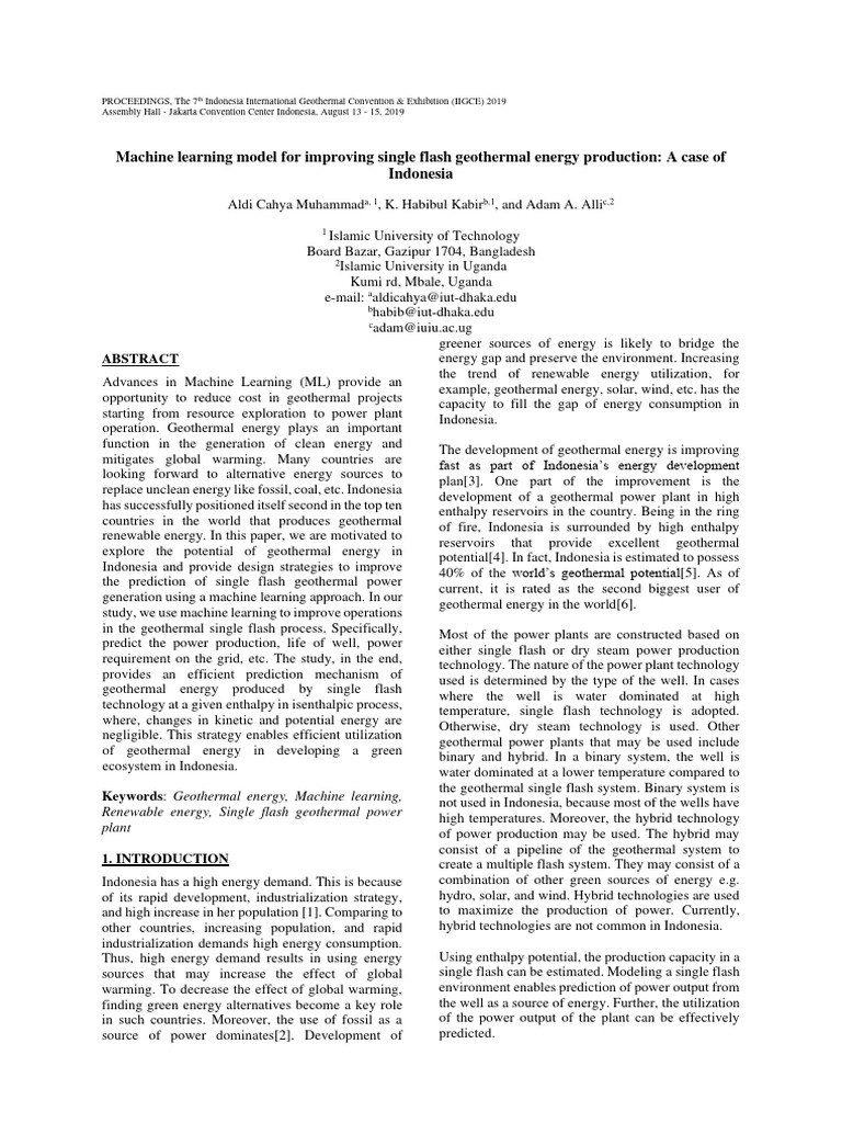 IIGCE 2019 Paper Aldi - Final | PDF | Geothermal Energy | Enthalpy
