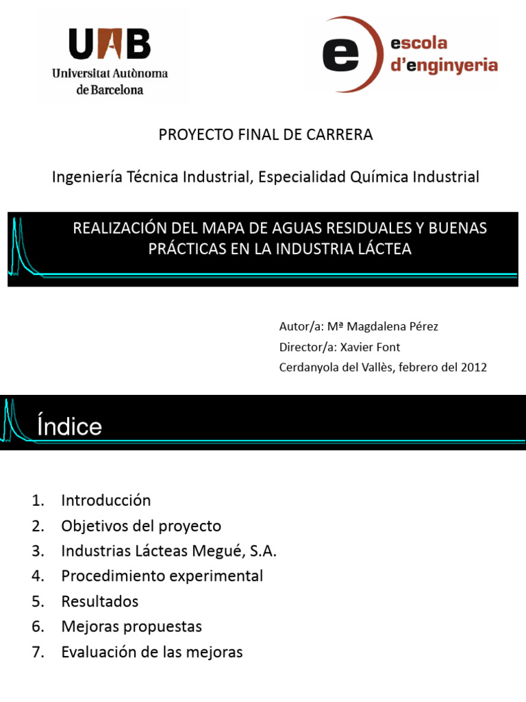 PFC MaMagdalenaPerezCuellar Presentacio | PDF | Aguas residuales | Leche