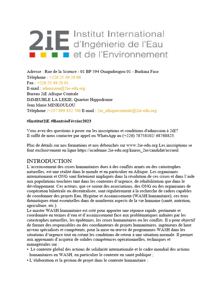 Info Sur 2ie | PDF | Laver | Assainissement