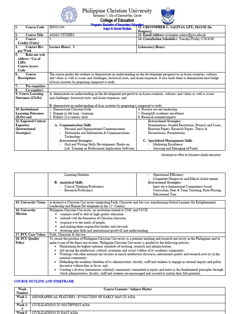 02 PCU OBE Syllabus Template February 12 2024 - BSEd Social Studies ...