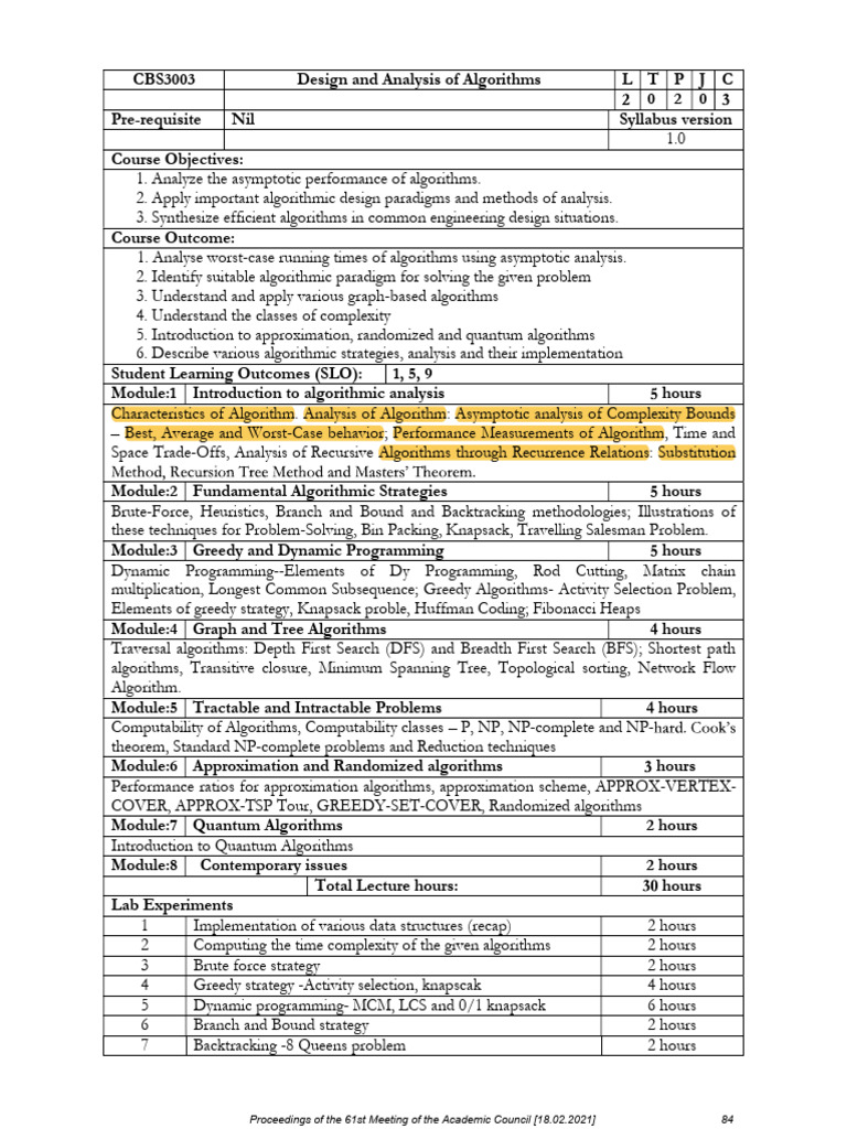 Cbs3003 Design And Analysis Of Algorithms Eth 1 0 66 Cbs3003 61 Acp Pdf