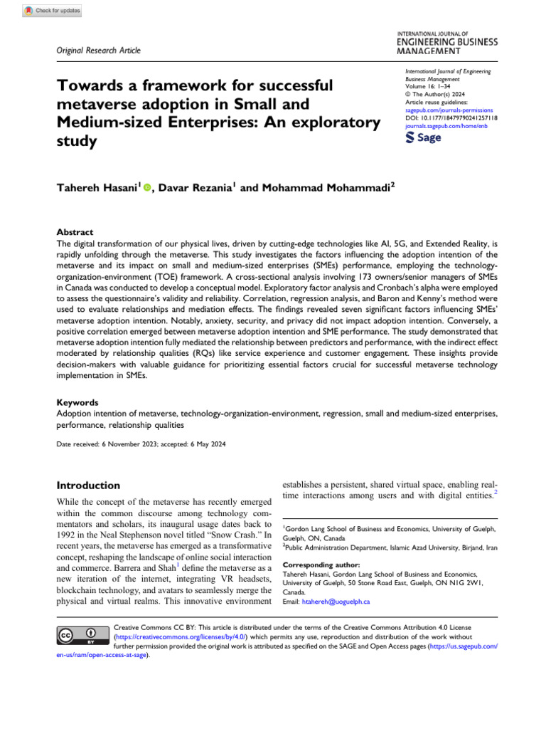 Hasani Et Al 2024 Towards A Framework For Successful Metaverse Adoption in Small and Medium ...