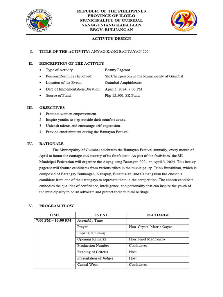 Activity Design-Anyag Kang Bantayan | PDF