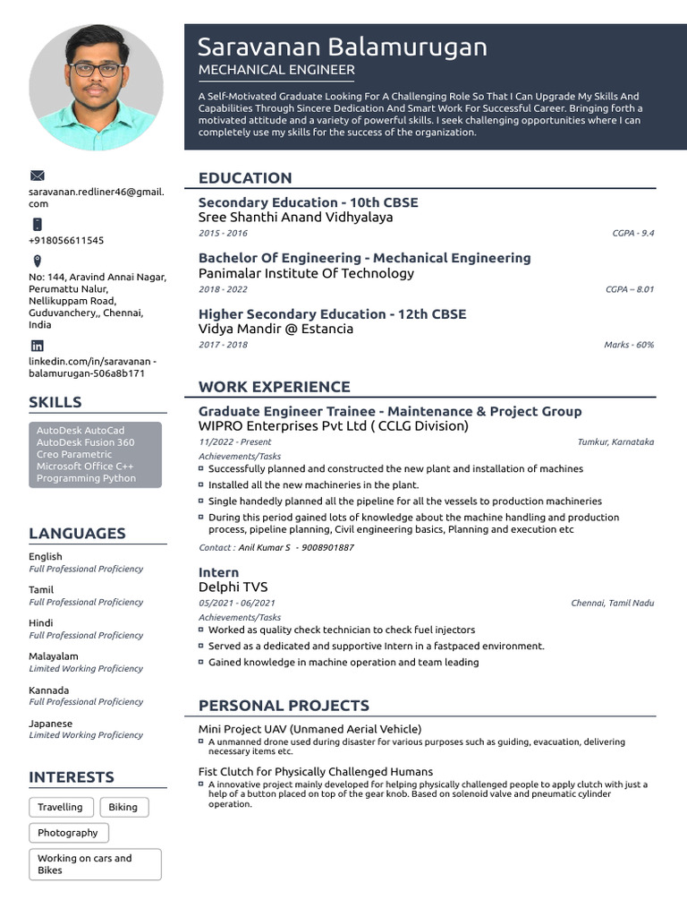 Saravanan's Resume | PDF | Unmanned Aerial Vehicle | Engineering