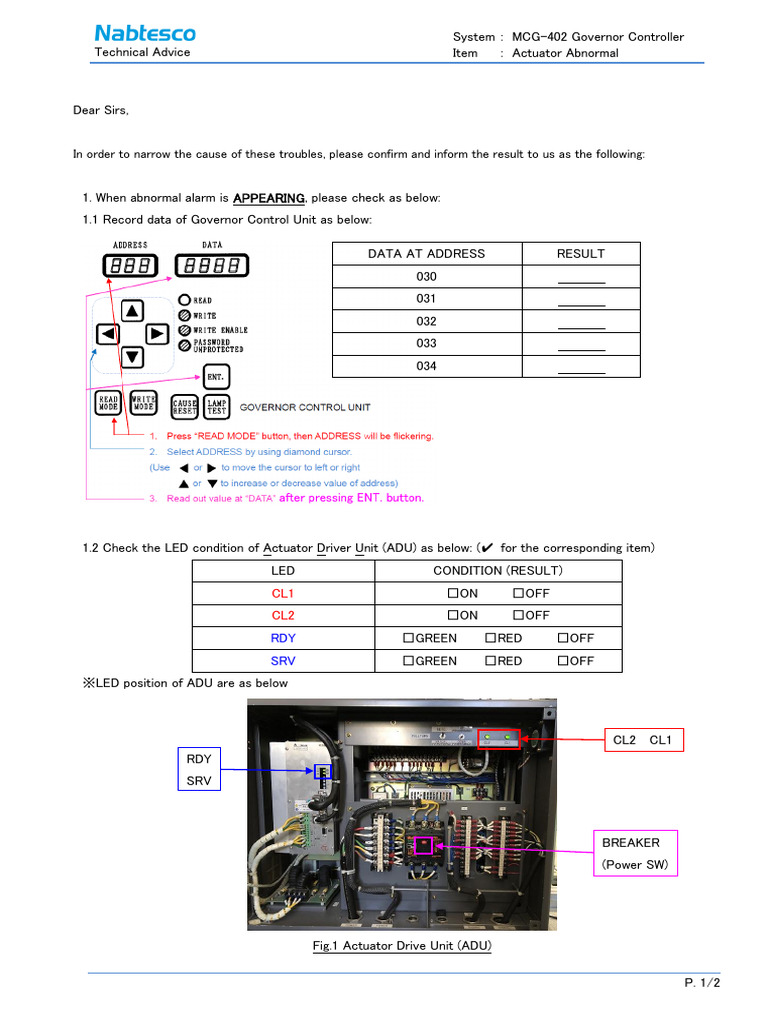 MCG-402 Governor Check Sheet | PDF | Alternating Current | Power (Physics)