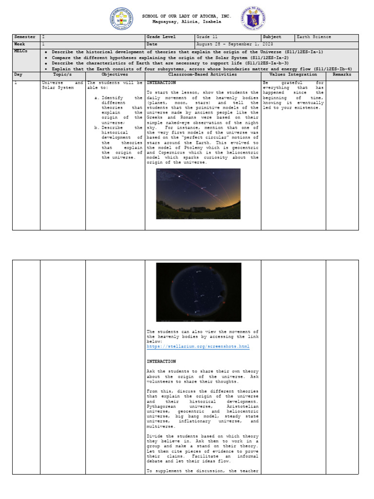 Lp Earthscience Week1 Pdf Universe Earth