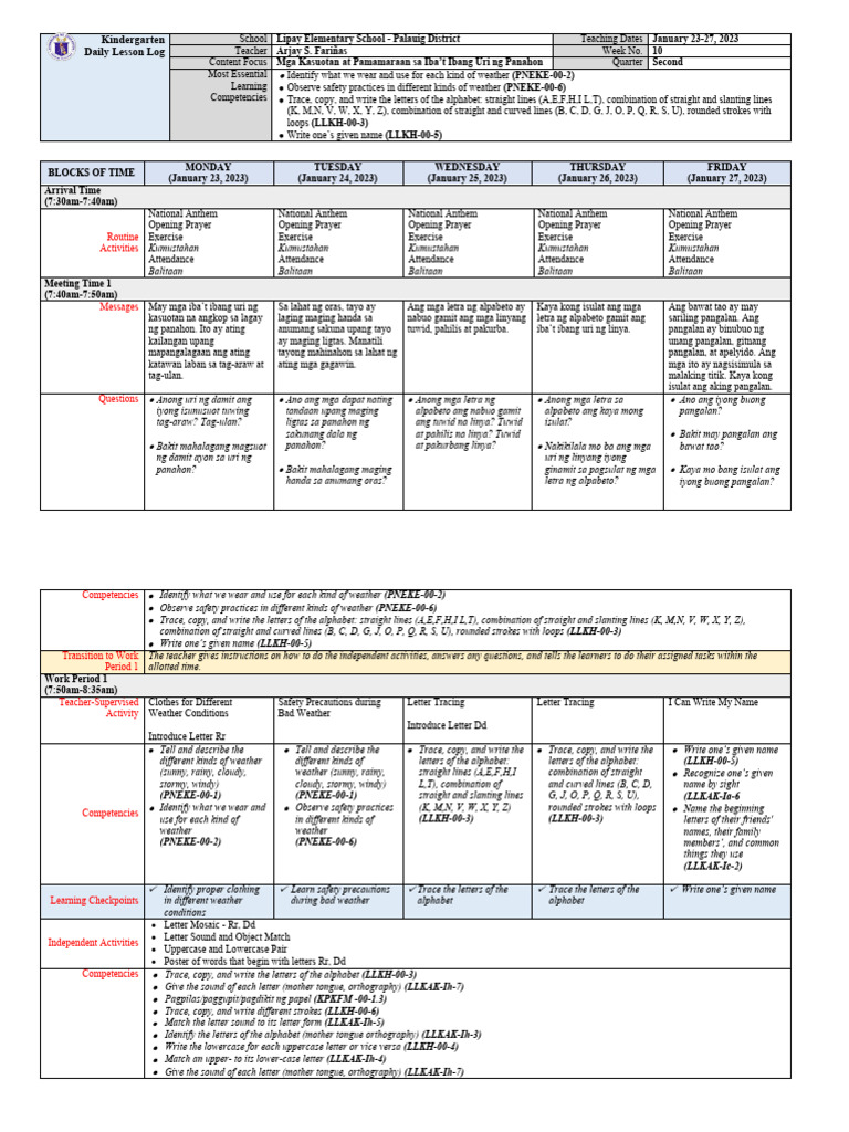Kindergarten DLL MELC Q2 Week 10 Asf | PDF | Learning | Letter Case