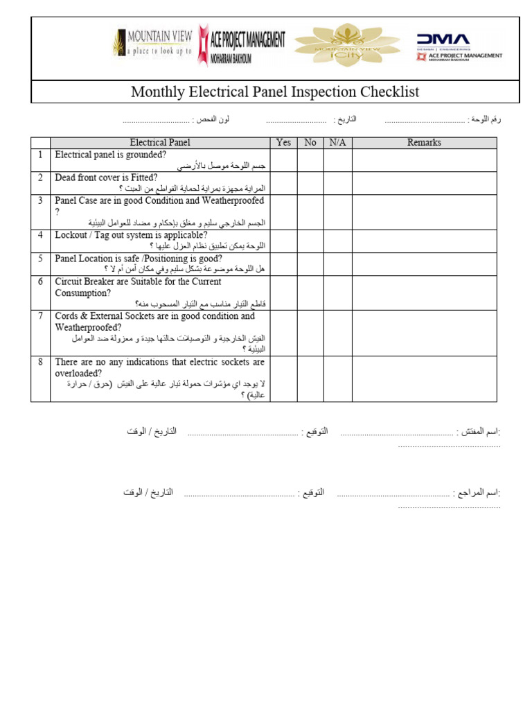 Monthly Electrical Panel Checklist | PDF