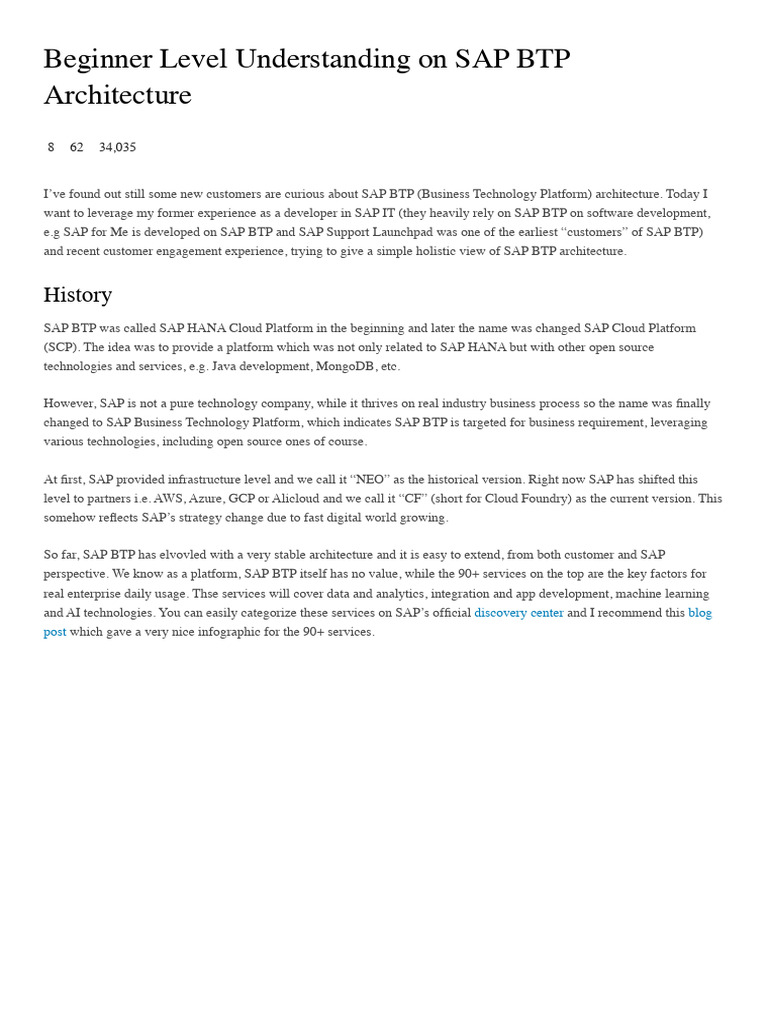 Introduction To SAP BTP Architecture - A Beginner's Guide | PDF | Cloud ...