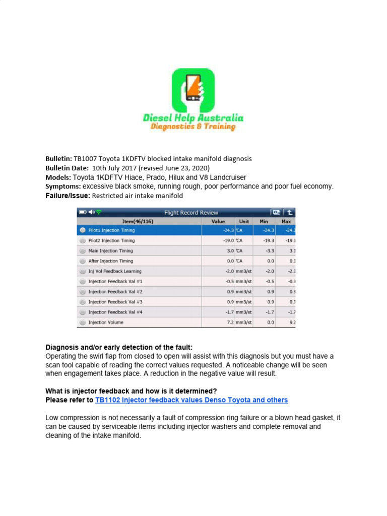 TB1007 Toyota 1KDFTV Blocked Intake Manifold Diagnosis | PDF | Fuel ...