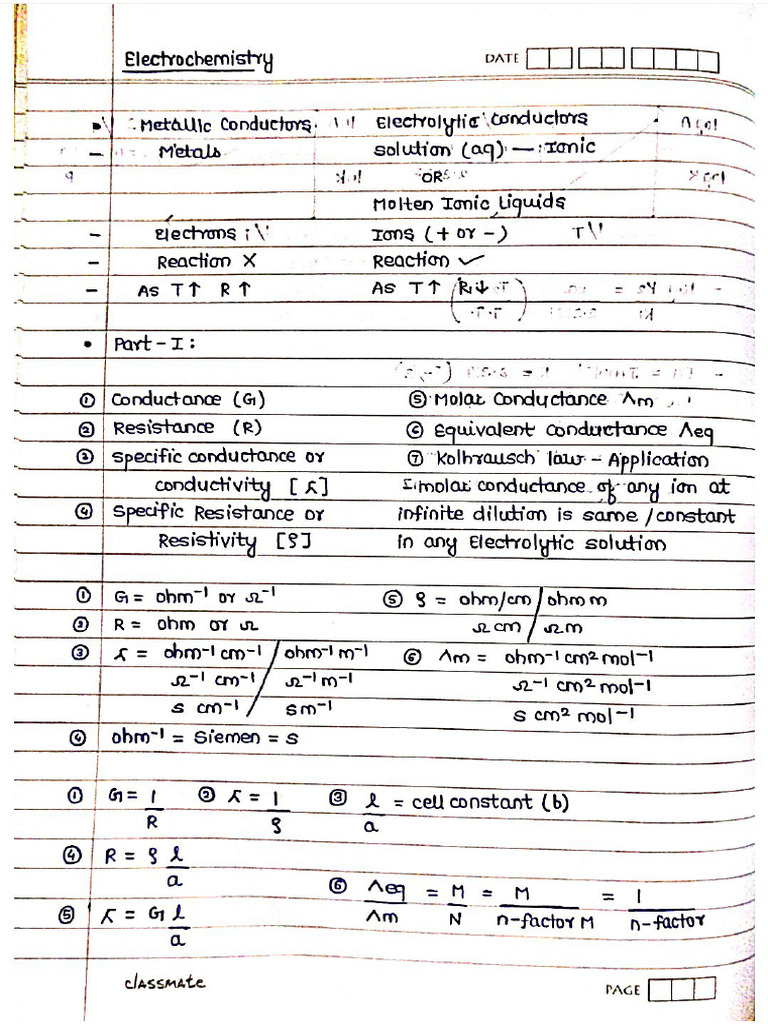 ElectrochemistryClass 12 Chemistry Topper's Short Notes For Jee | PDF