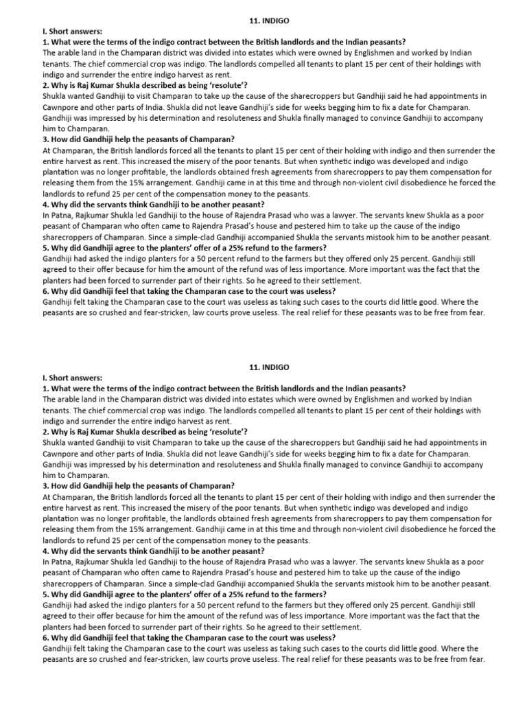 Indigo Notes | PDF | Mahatma Gandhi | British Raj