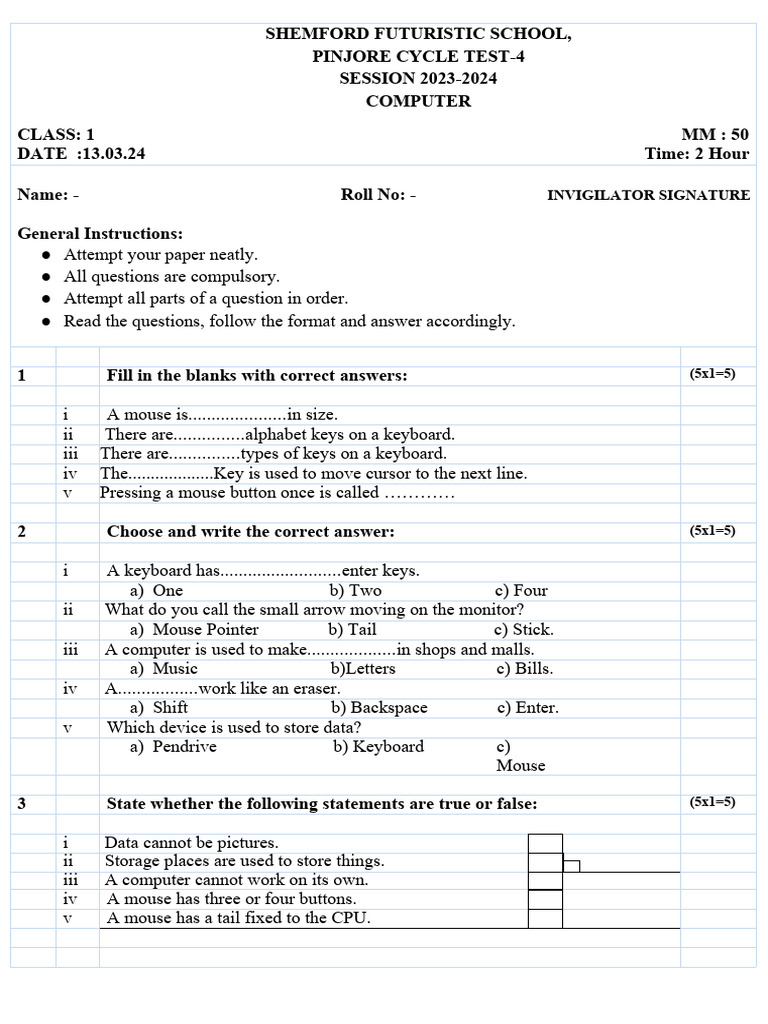 1 Computer Kusummehra Annualqp | PDF | Computer Keyboard | Cursor (User Interface)