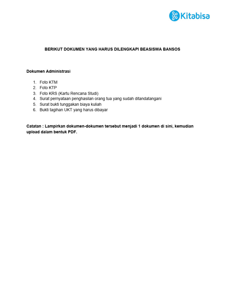 Lampiran Dokumen Beasiswa Bansos | PDF