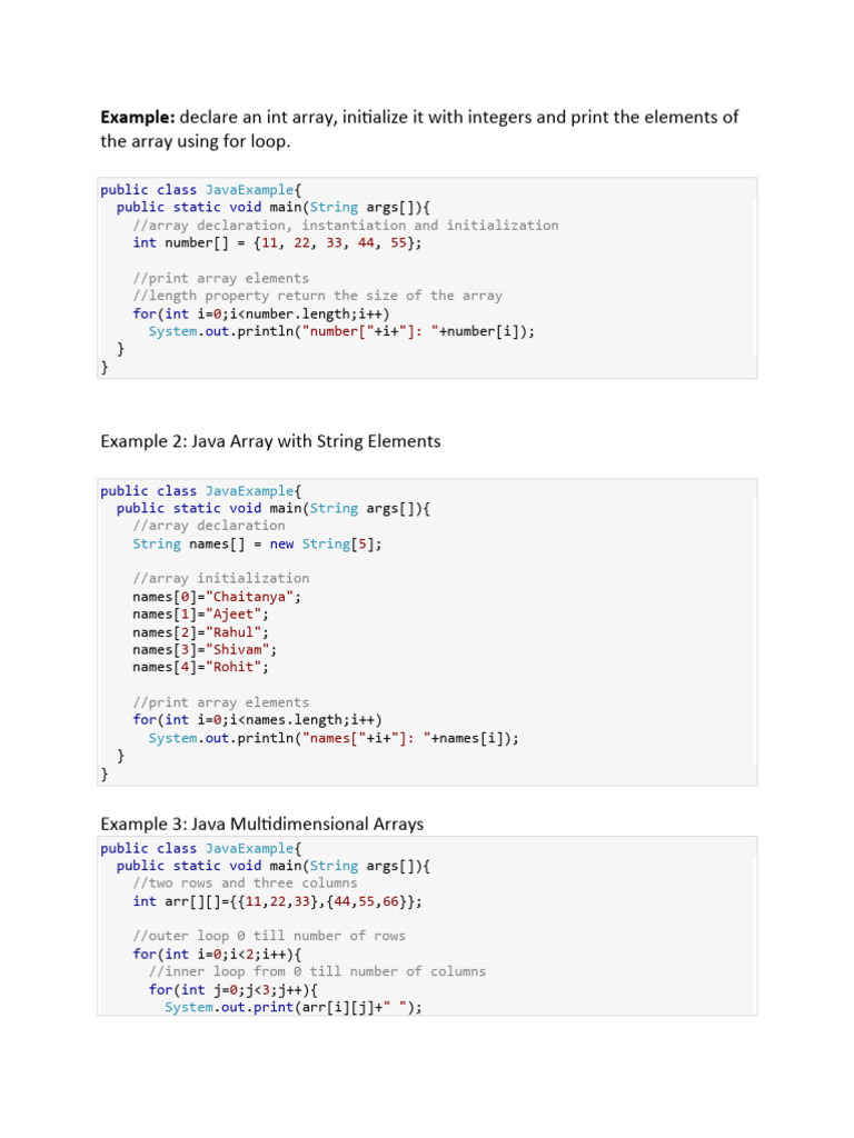 Java Arrays Examples | PDF | Control Flow | Computer Science Java Arrays Examples | PDF | Control Flow | Computer Science