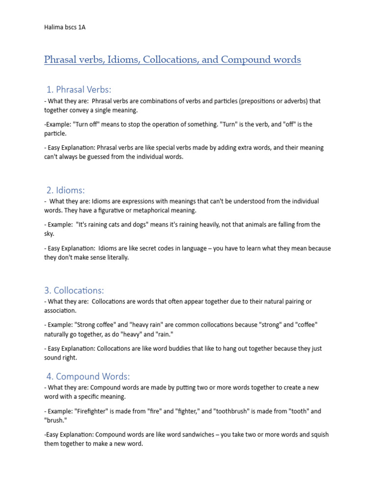 Phrasal Verbs Idioms Collocation and Compound Words | PDF | Idiom ...
