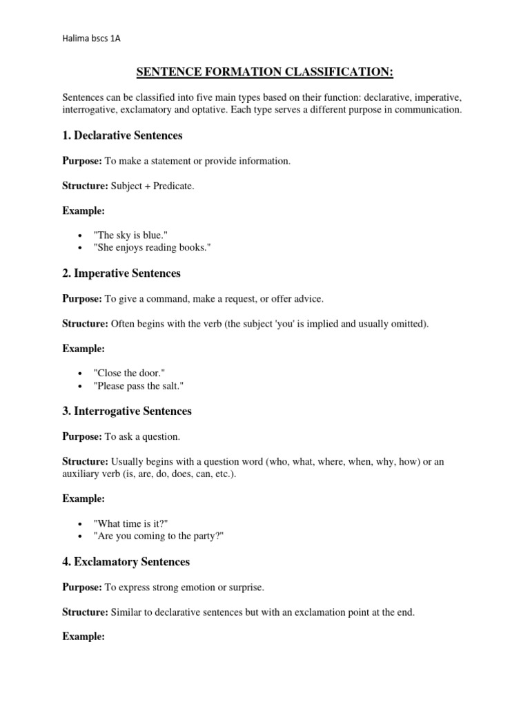 Sentence Formation Classification | PDF | Sentence (Linguistics) | Question