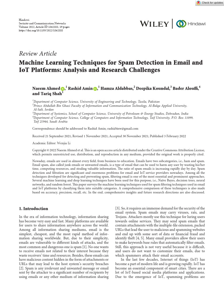 Security and Communication Networks - 2022 - Ahmed - Machine Learning ...