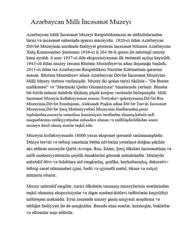 Azərbaycan Milli İncəsənət Muzeyi | PDF