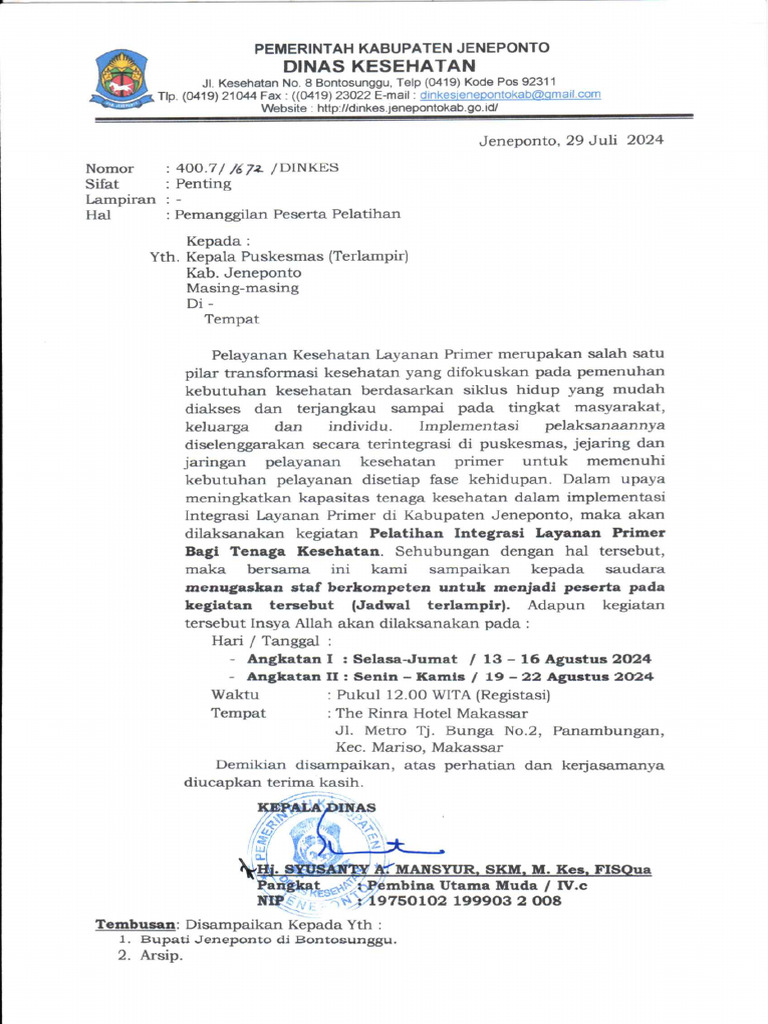 Signed Surat Undangan Peserta Pelatihan ILP Bagi Nakes 13 - 19 Agustus ...