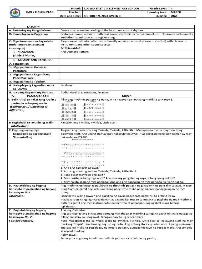 DLP - Mapeh 3 Q1 W6 | PDF