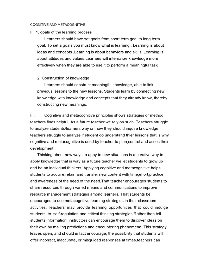 Cognitive and Metacognitive | PDF | Learning | Metacognition