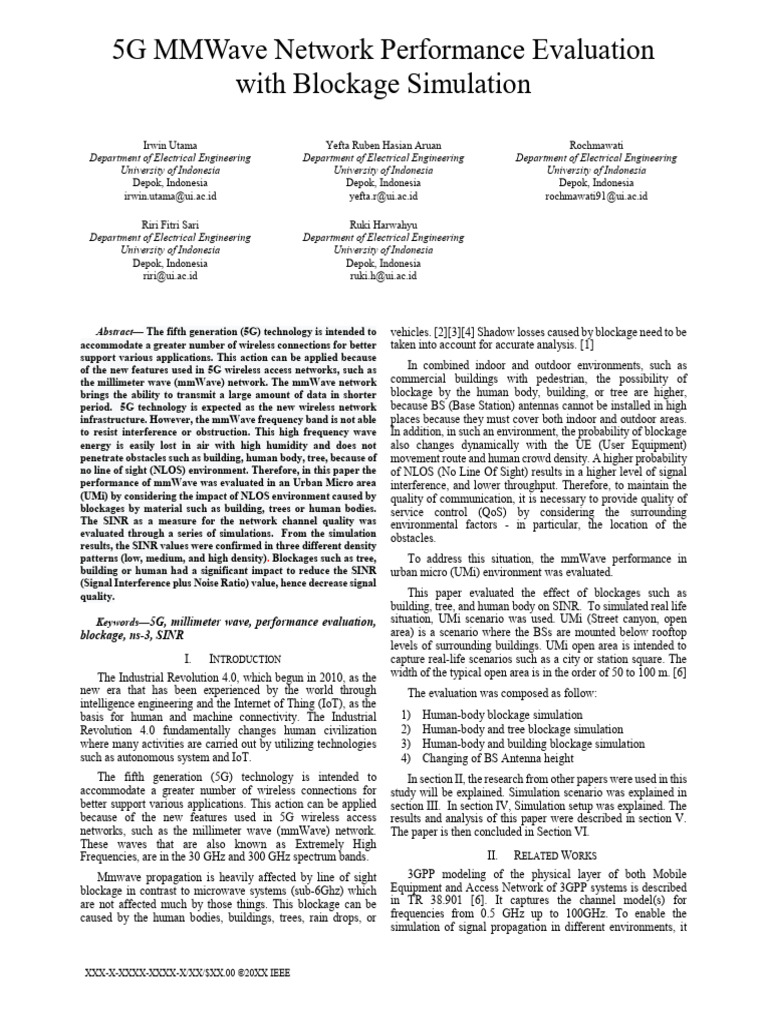 5G MMWave Network Performance Evaluation With Blockage Simulation | PDF | Extremely High ...