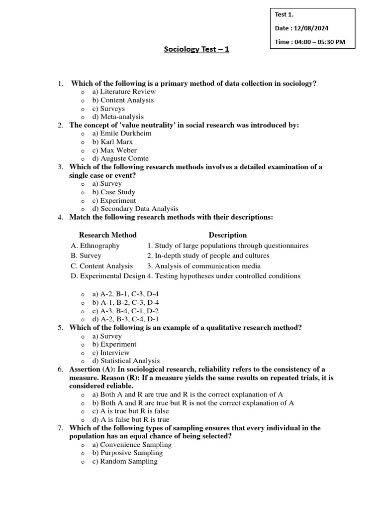 Sociology Test 1 | PDF | Sociology | Émile Durkheim