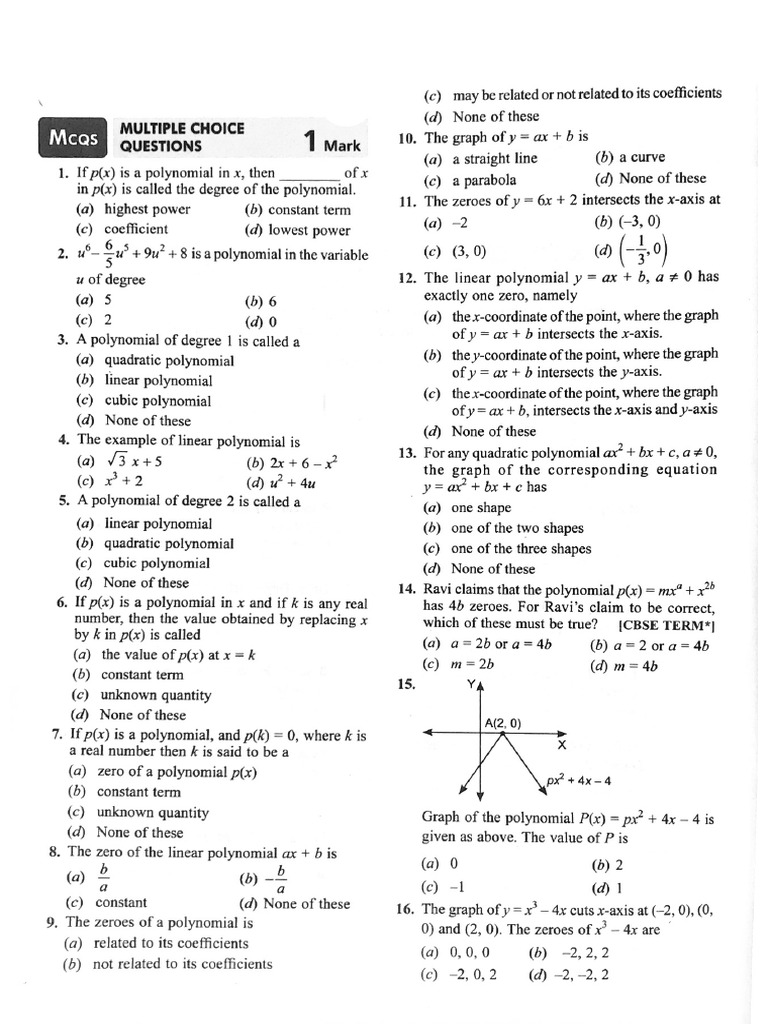 POLYNOMIAL CLASS - 10th | PDF