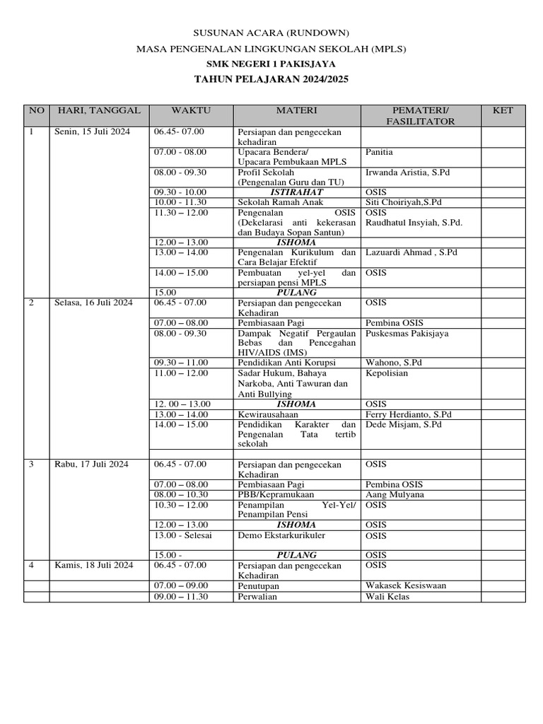 SUSUNAN ACARA PLS 2024 | PDF