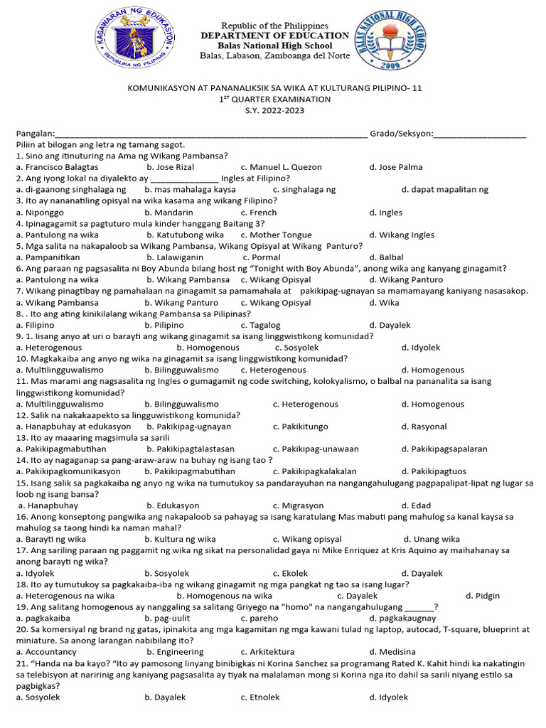 Komunikasyon - TQ | PDF