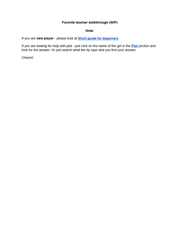 Favorite Teacher Walkthrough | PDF
