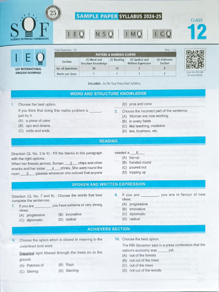 Sof Olympiad Sample Paper Class 12 | PDF