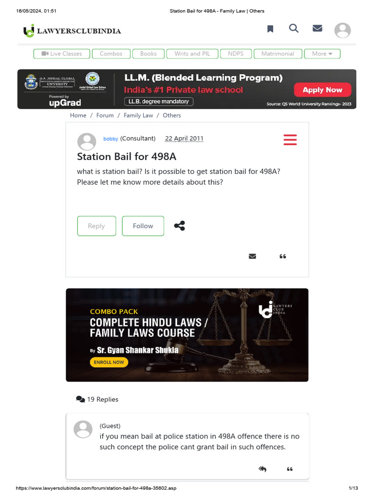 Station Bail For 498A - Family Law - Others | PDF | Bail | Government