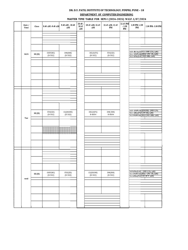 D Section Time Table | PDF