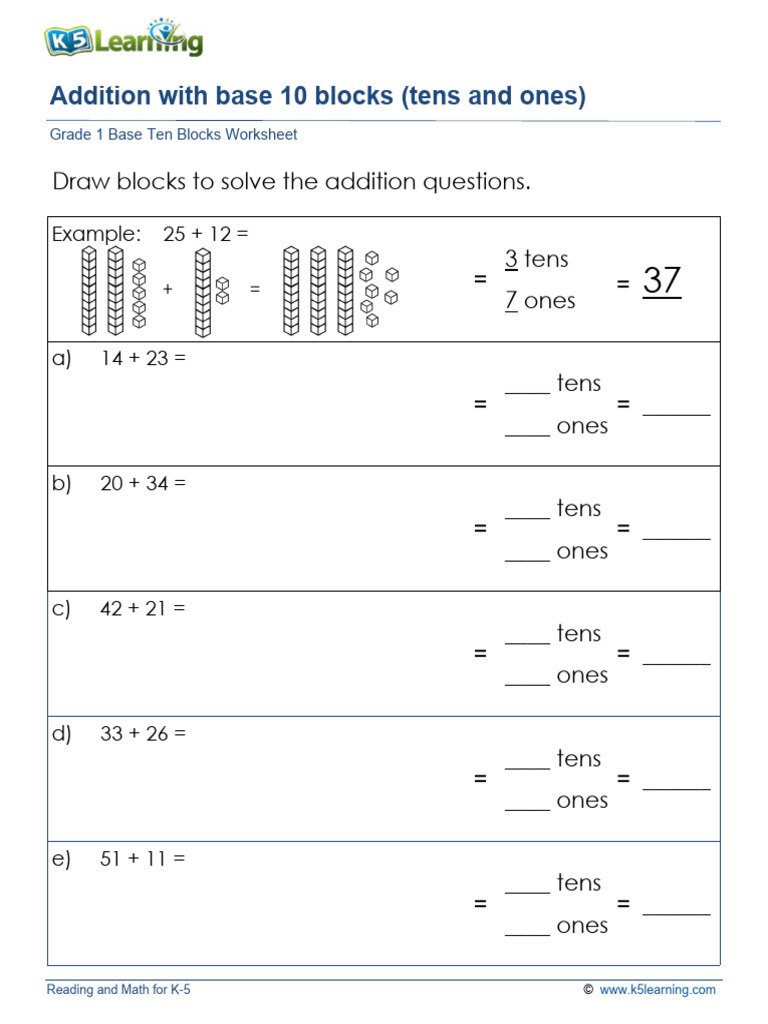 Grade 1 Tens and Ones Addition Worksheet | PDF