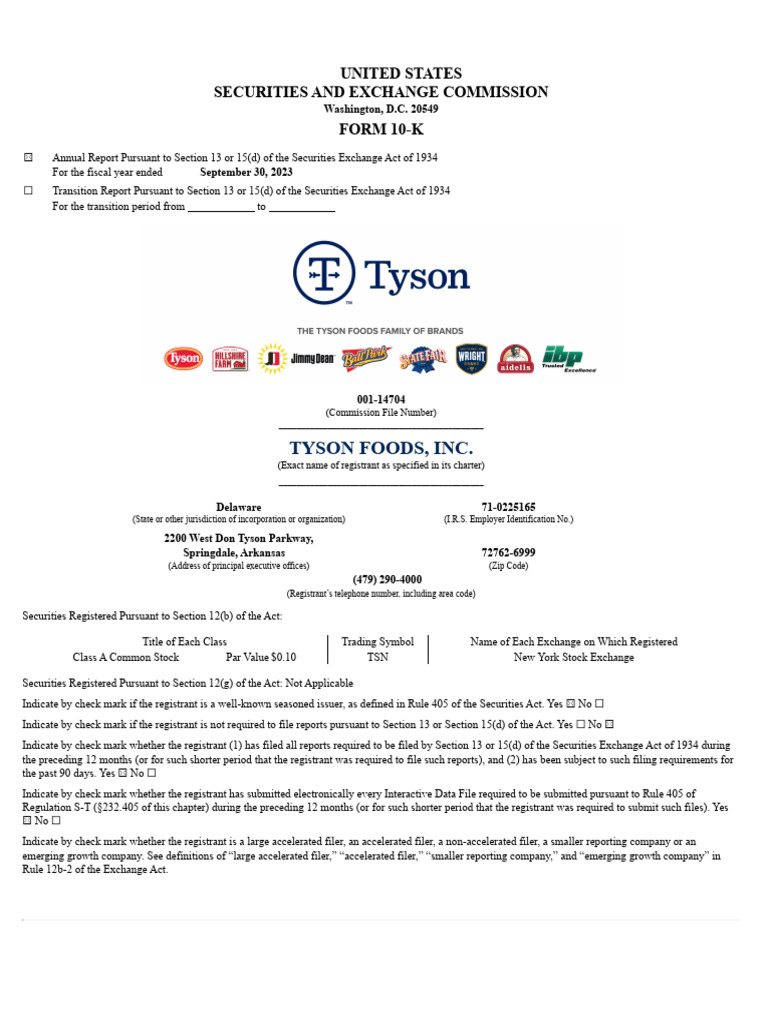 TSN 2023 10k Final | PDF | Stocks | Form 10 K