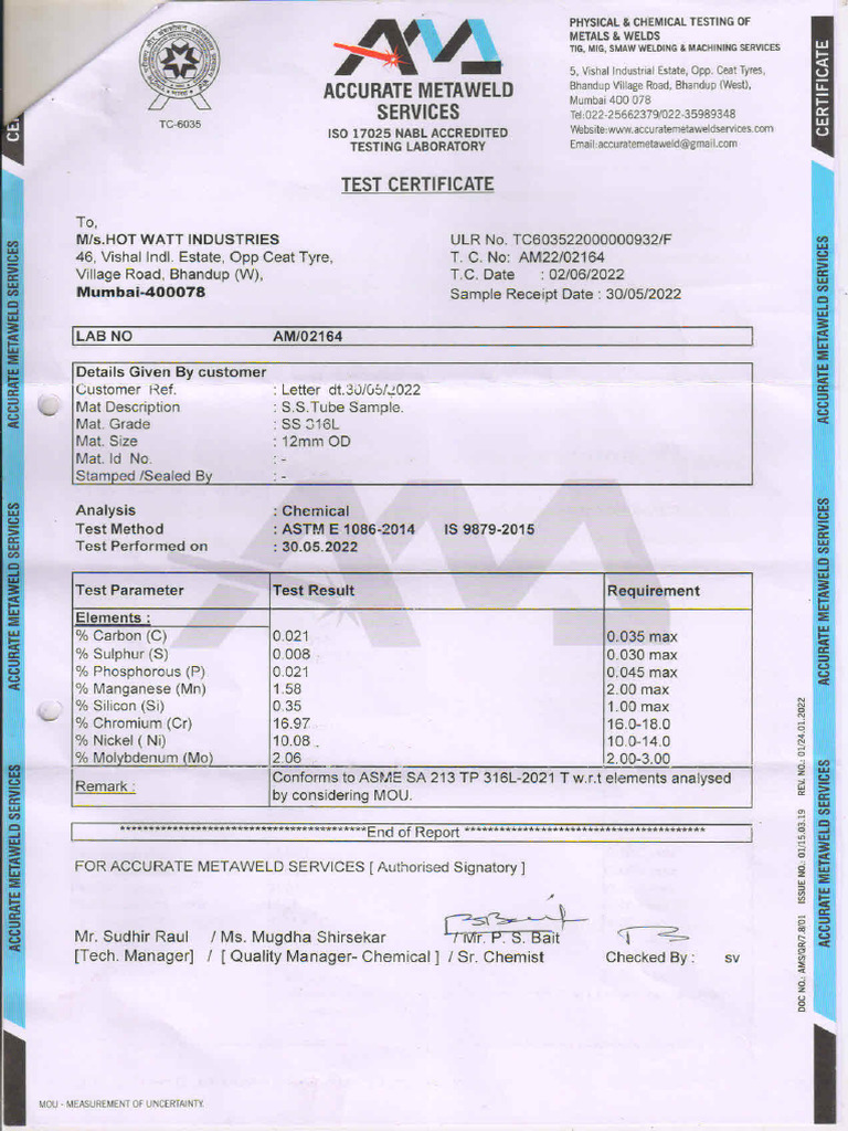Accurate Test Certificate | PDF