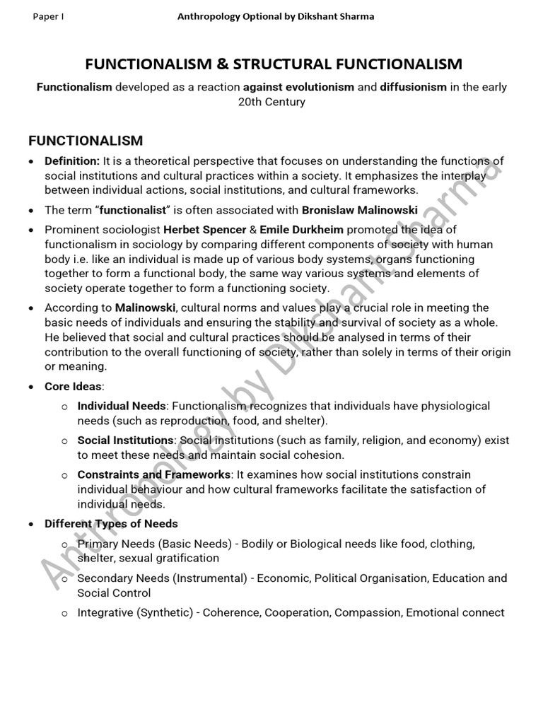 Understanding Functionalism in Anthropology | PDF | Sociology | Society
