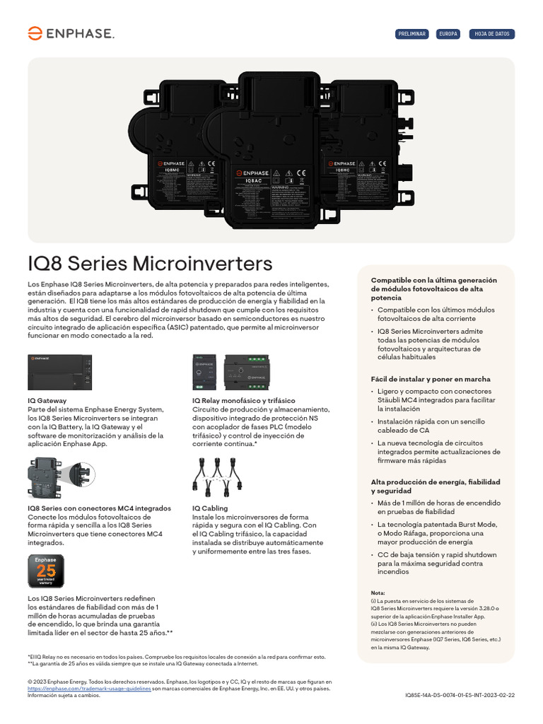 Enphase TDS Preliminary IQ8 ES-1 | PDF | Fotovoltaica | Panel solar