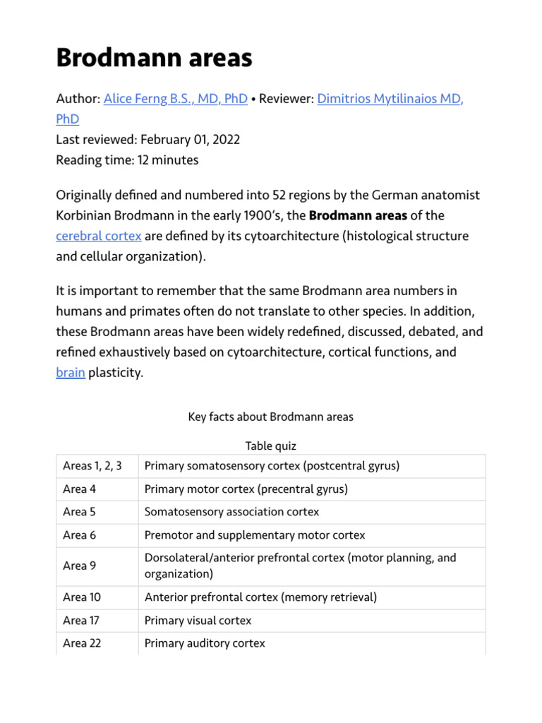 Brodmann Areas - Anatomy and Functions - Kenhub | PDF | Cingulate ...