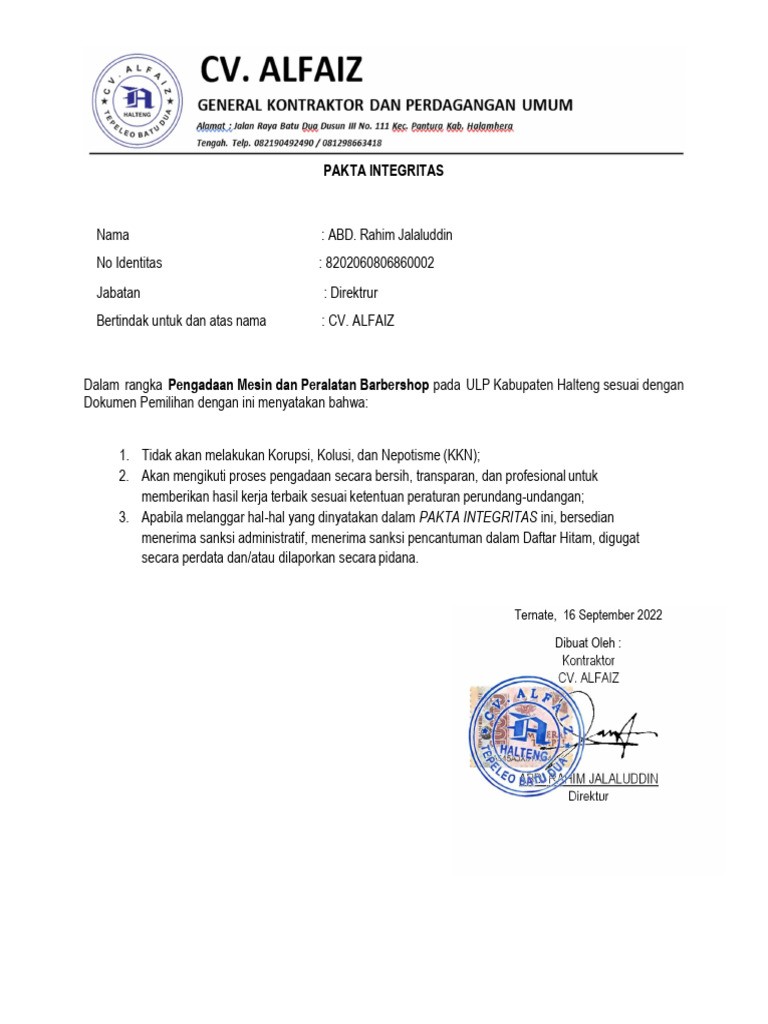 Surat Pernyataan Perusahaan | PDF