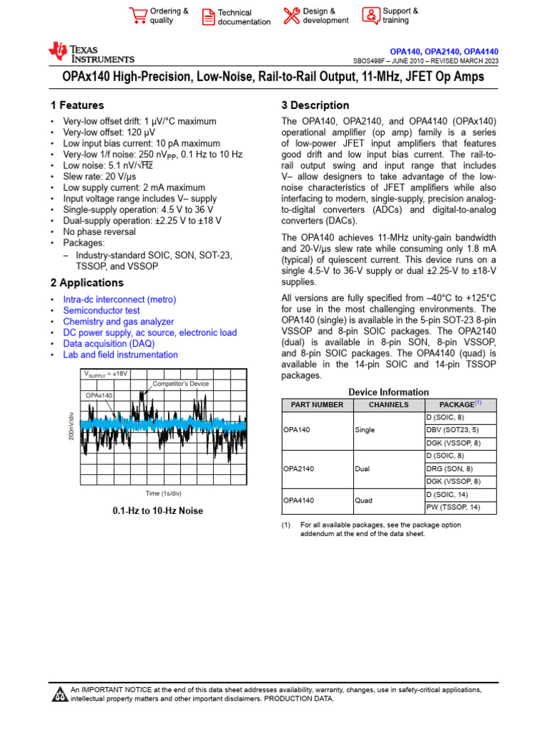 Opa 140 | PDF | Operational Amplifier | Amplifier