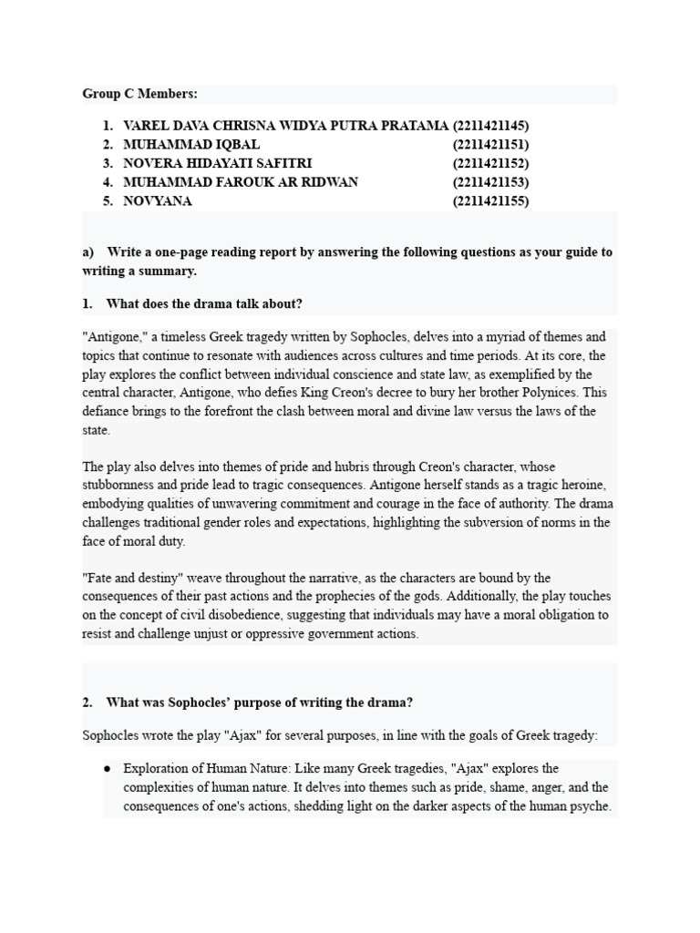 Antigone Drama Group C (Revision) | PDF | Oedipus