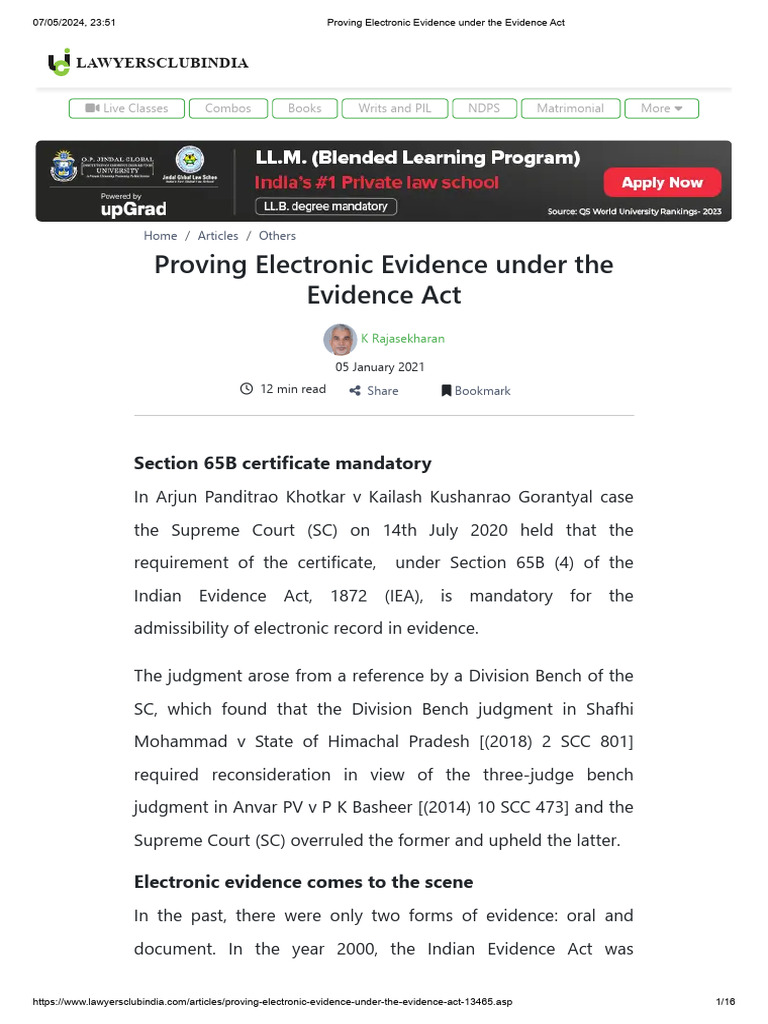 Proving Electronic Evidence Under The Evidence Act | PDF | Microform ...