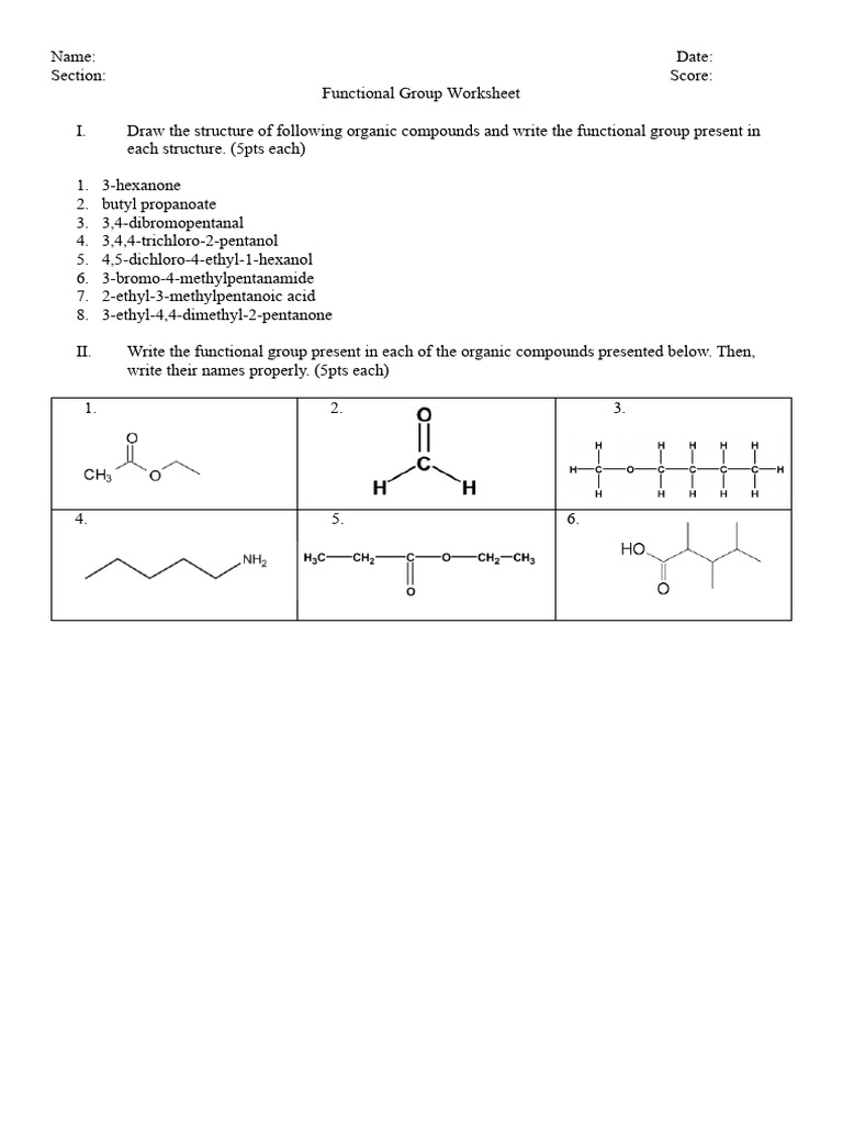 Functional Group Worksheet | PDF Functional Group Worksheet | PDF