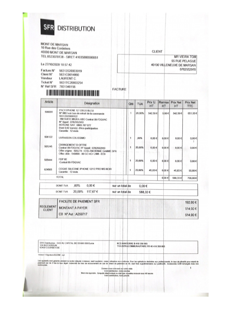 Facture Iphone 12 | PDF