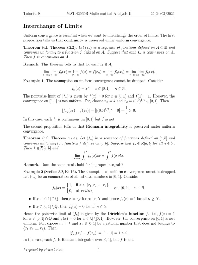 Tutorial 9 | PDF | Limit (Mathematics) | Analysis