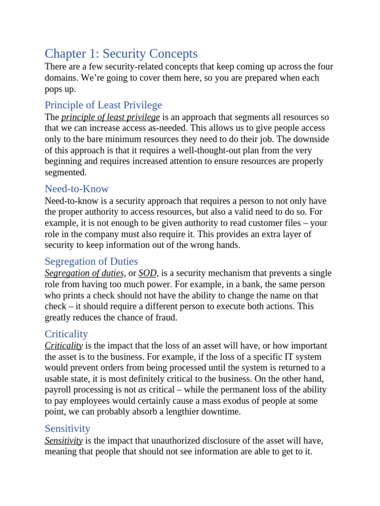 Chapter 1: Security Concepts: Principle of Least Privilege | PDF | Vulnerability (Computing) | Risk