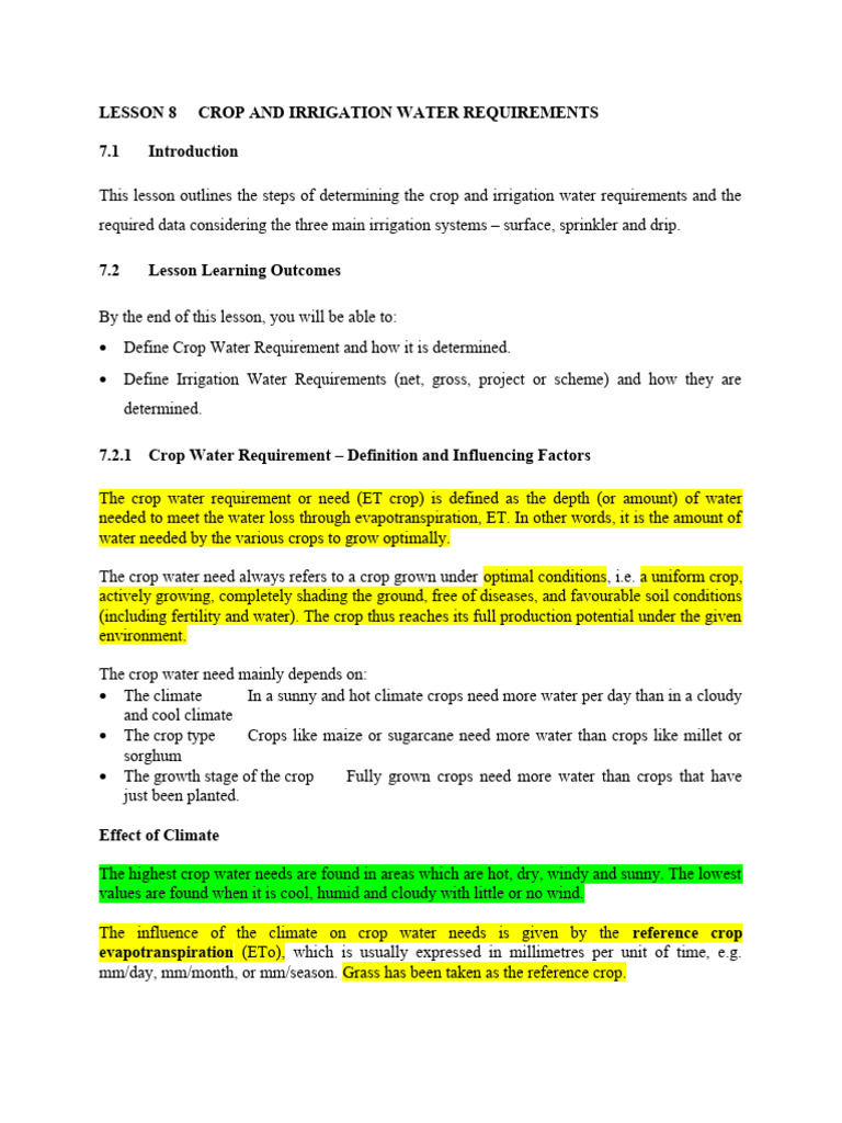 Lesson 8 - Crop and Irrigation Water Requirements | PDF ...